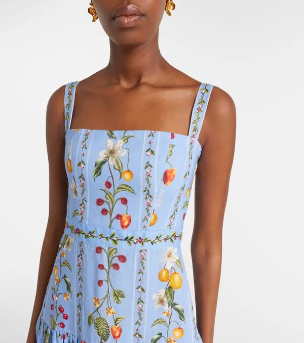 Agua Bendita Lima Printed Linen Maxi Dress - Blue