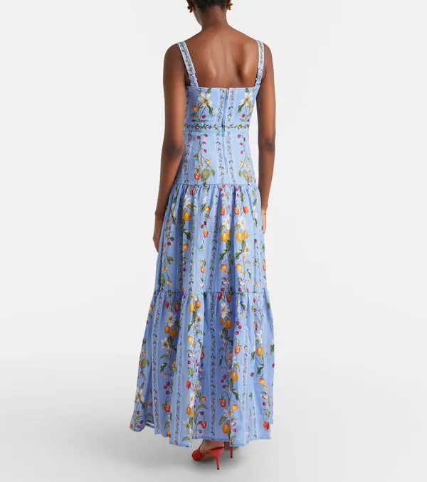 Agua Bendita Lima Printed Linen Maxi Dress - Blue