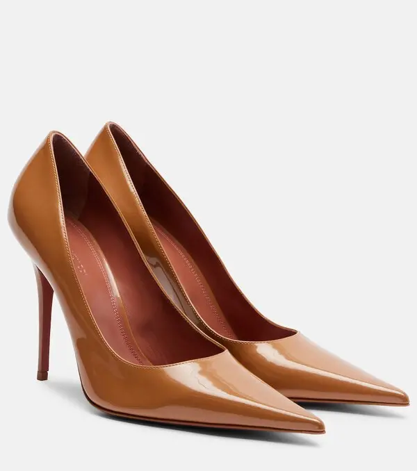 Amina Muaddi Barbara Patent Leather Pumps - Brown