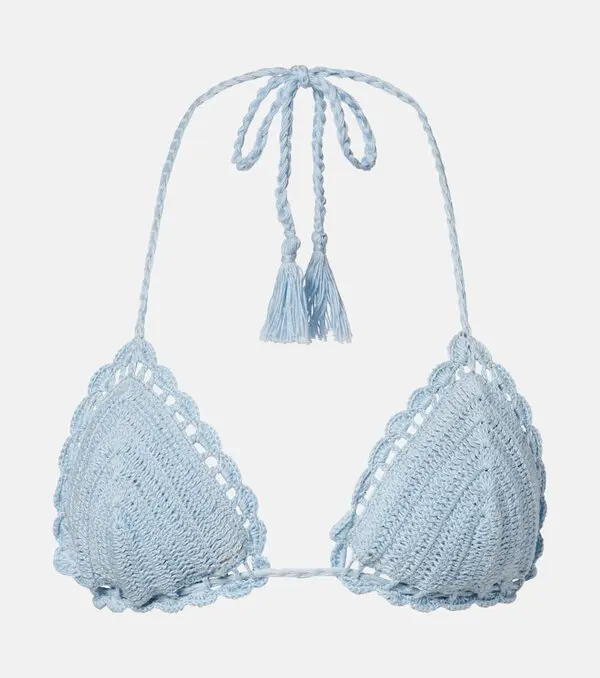 Anna Kosturova Crochet Cotton Bikini Top - Blue