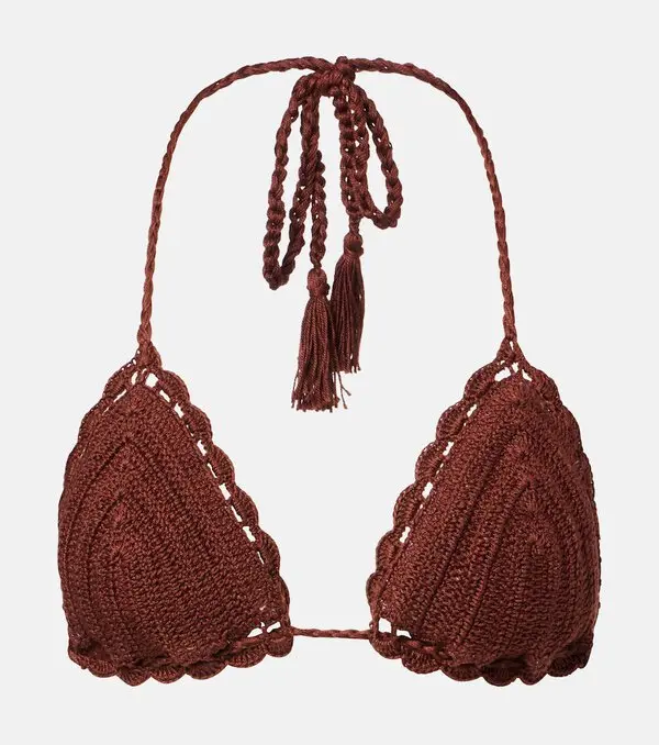 Anna Kosturova Crochet Cotton Bikini Top - Brown