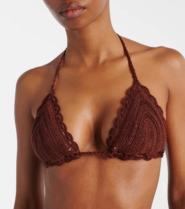 Anna Kosturova Crochet Cotton Bikini Top - Brown
