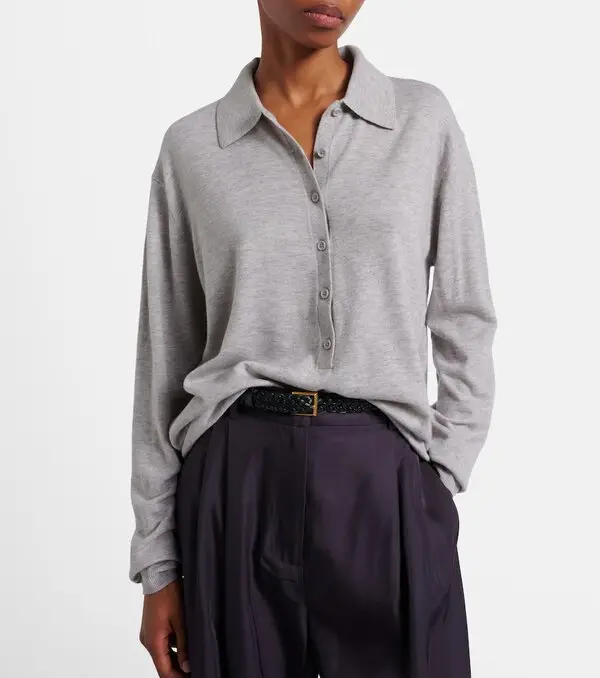 THE FRANKIE SHOP Tala Wool-blend Polo Sweater - Grey