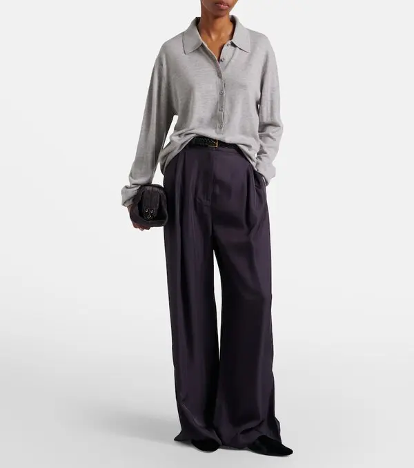 THE FRANKIE SHOP Tala Wool-blend Polo Sweater - Grey