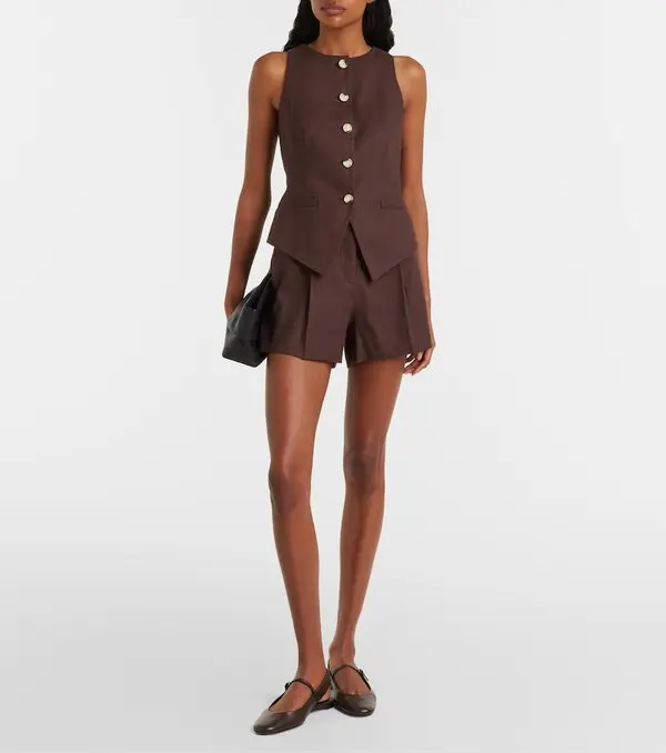 Veronica Beard Haina Linen-blend Twill Shorts - Brown
