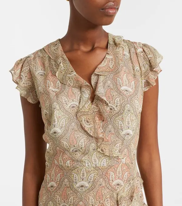 Veronica Beard Avenel Printed Ruffled Silk Midi Dress - Beige