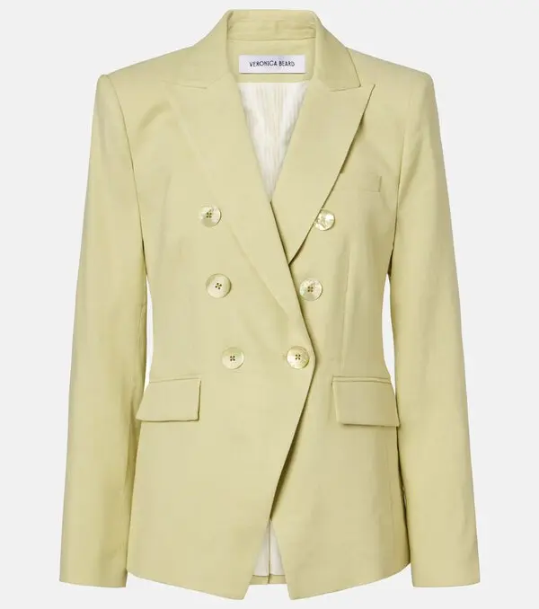 Veronica Beard Miller Double-breasted Linen-blend Twill Blazer - Green