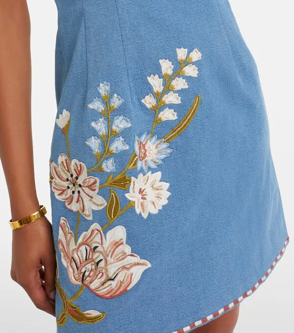 Veronica Beard Chester Floral Denim Mini Dress - Blue