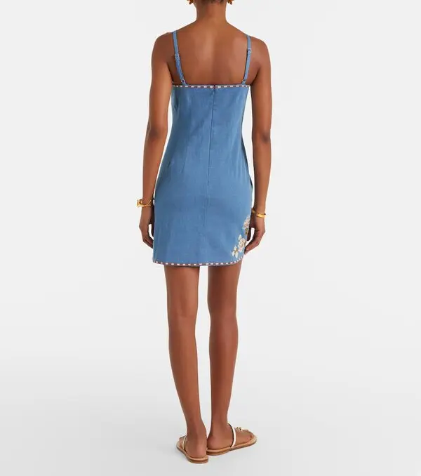 Veronica Beard Chester Floral Denim Mini Dress - Blue