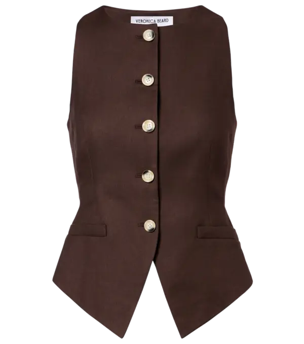 Veronica Beard Hartwell Linen-blend Twill Vest - Brown