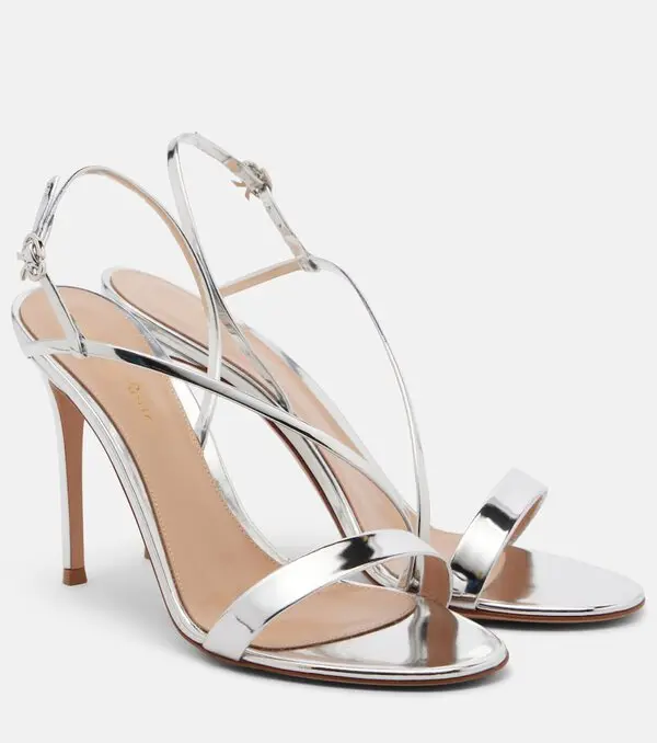GIANVITO ROSSI Manhattan Mirrored Leather Sandals - Silver