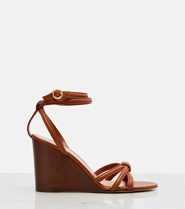 GIANVITO ROSSI Leather Wedge Sandals - Brown