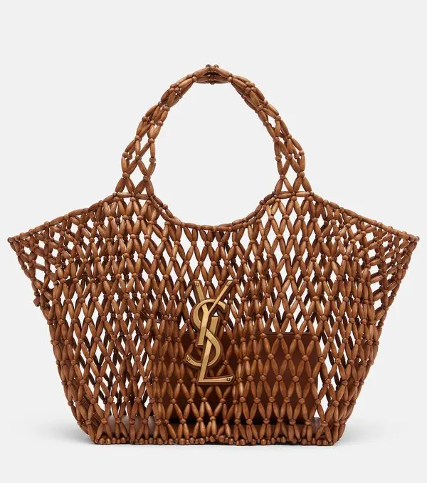 Saint Laurent Icare Cassandre Medium Beaded Shopper - Brown