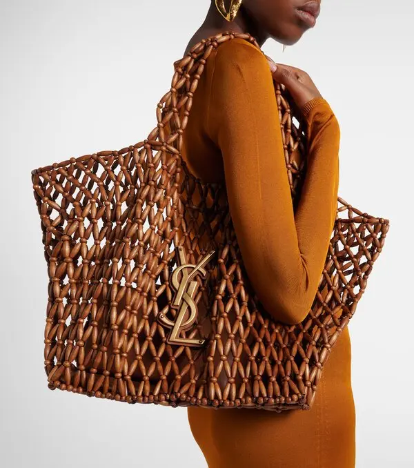 Saint Laurent Icare Cassandre Medium Beaded Shopper - Brown
