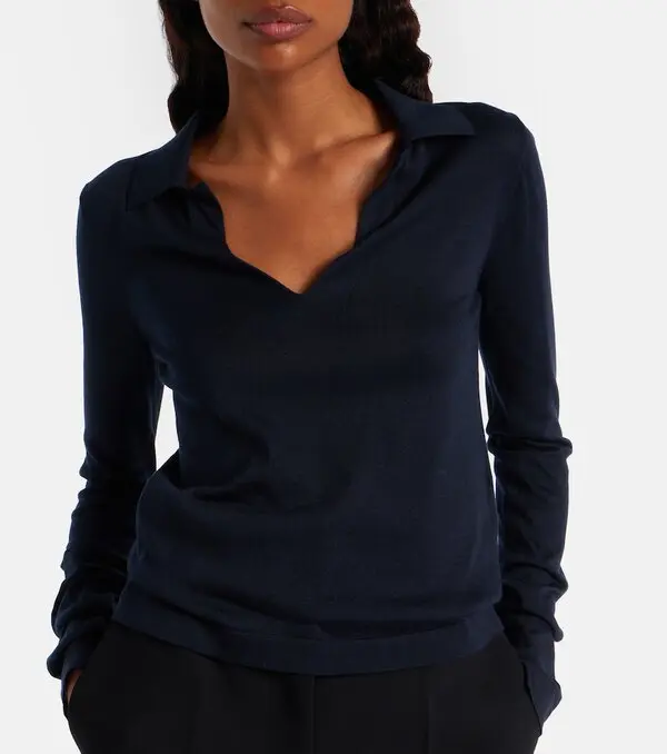 Khaite Mikel Silk Polo Sweater - Blue