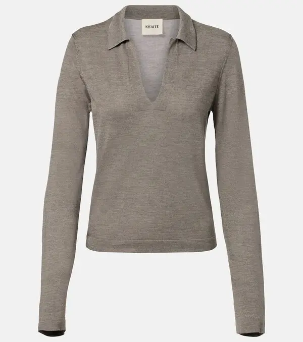 Khaite Mikel Silk Polo Sweater - Grey