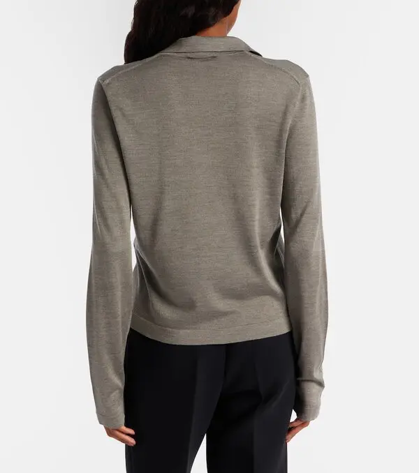 Khaite Mikel Silk Polo Sweater - Grey