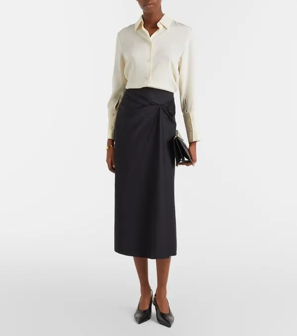 Max Mara Paggi Gathered Cotton-blend Midi Skirt - Black