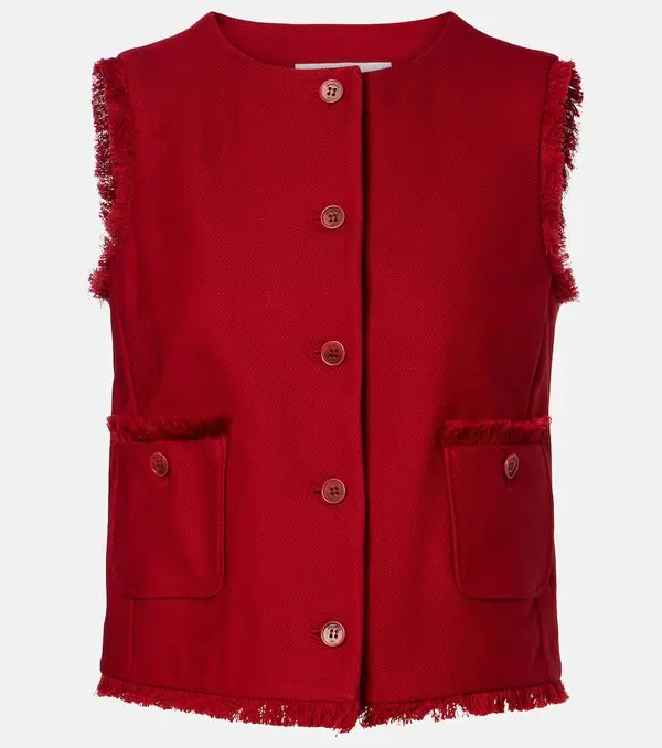 Max Mara Sumero Fringed Cotton Gabardine Vest - Red