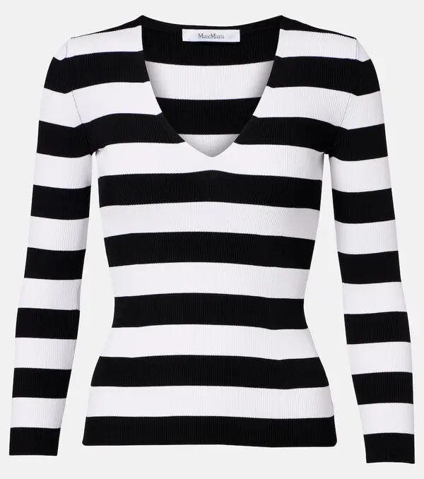 Max Mara Vello Ribbed-knit Striped Sweater - Black