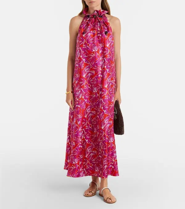 Max Mara Cartone Printed Silk Maxi Dress - Red