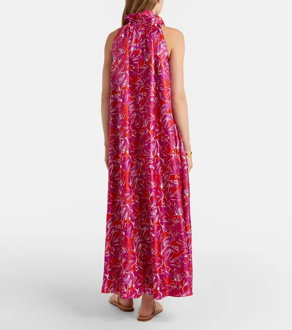 Max Mara Cartone Printed Silk Maxi Dress - Red