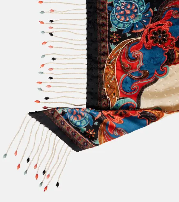 Etro Embellished Printed Silk Scarf - Multicoloured