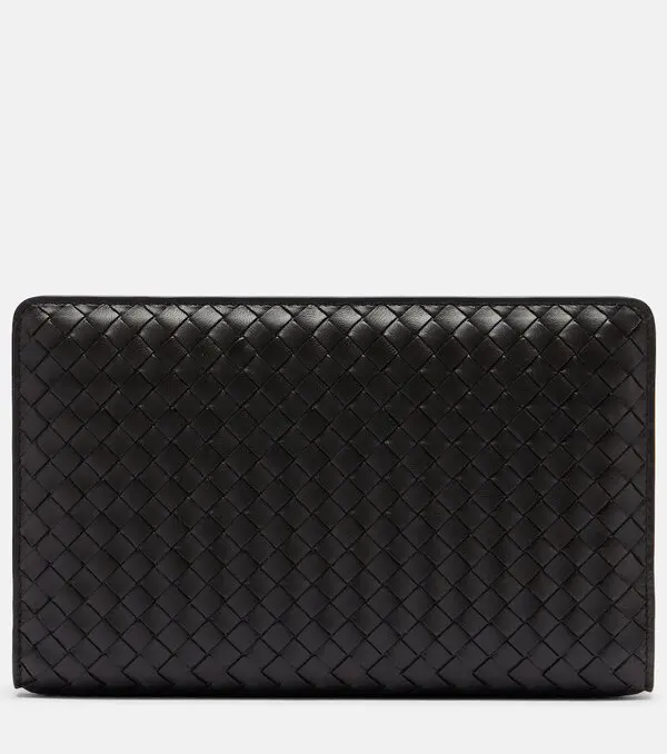 Bottega Veneta Intrecciato Leather Agenda Clutch - Brown