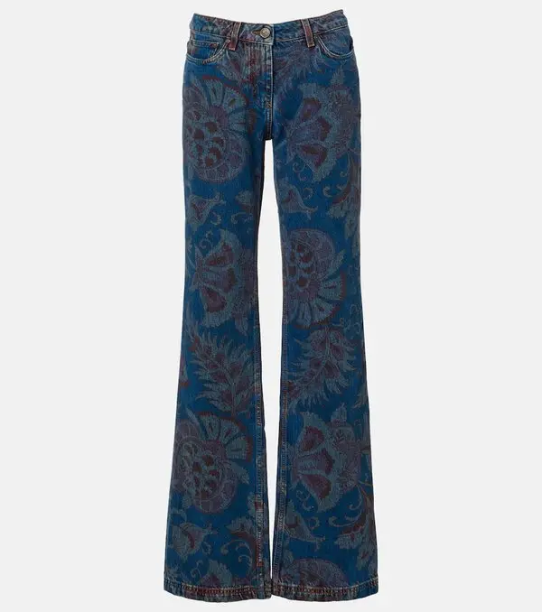 Etro Floral Print Flared Jeans - Blue