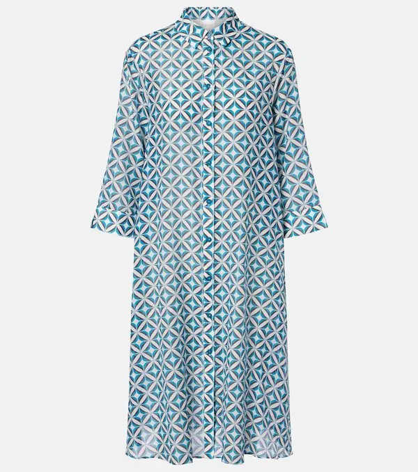Max Mara Steppa Printed Cotton And Silk Midi Dress - Blue