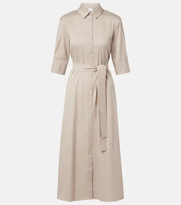 Max Mara Cognac Cotton-blend Midi Shirt Dress With Detachable Belt - Beige