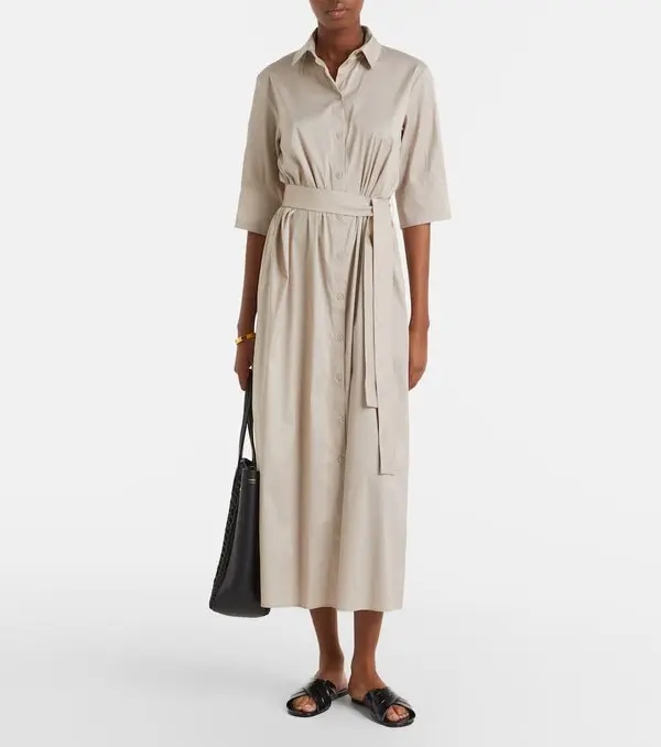 Max Mara Cognac Cotton-blend Midi Dress - Beige