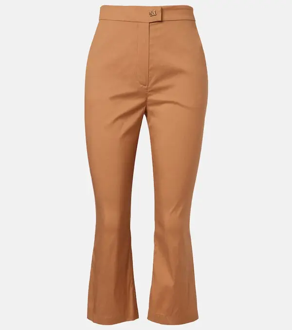 Max Mara Curve Cropped Cotton-blend Straight Pants - Brown