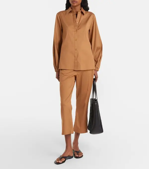 Max Mara Curve Cropped Cotton-blend Straight Pants - Brown