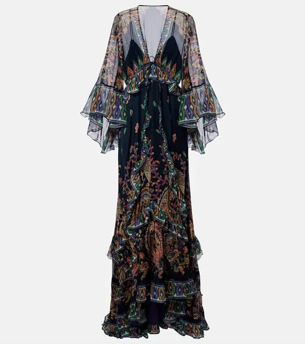 Etro Paisley Tiered Silk Chiffon Gown