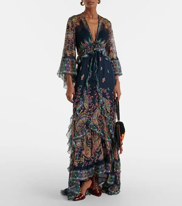 Etro Paisley Tiered Silk Chiffon Gown