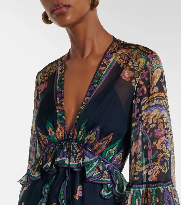 Etro Paisley Tiered Silk Chiffon Gown
