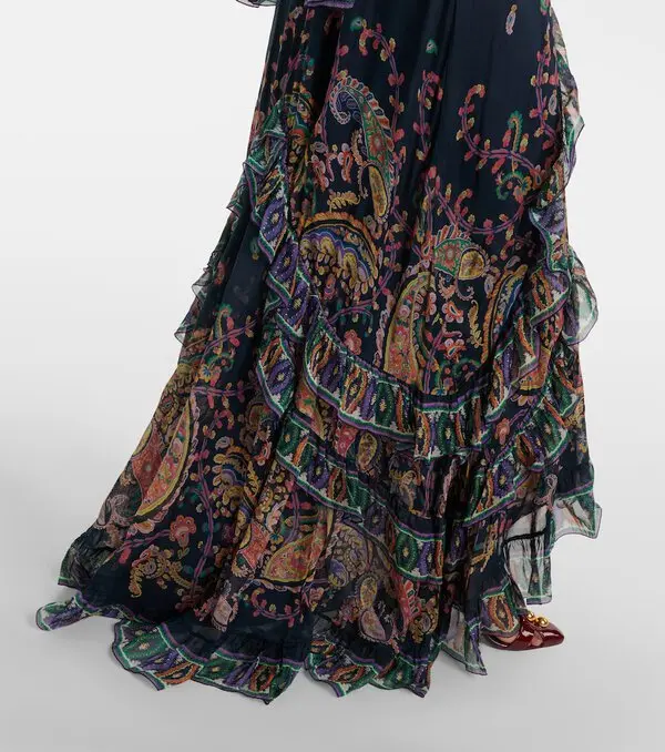 Etro Paisley Tiered Silk Chiffon Gown