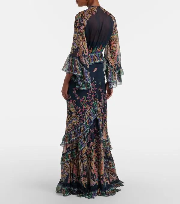 Etro Paisley Tiered Silk Chiffon Gown