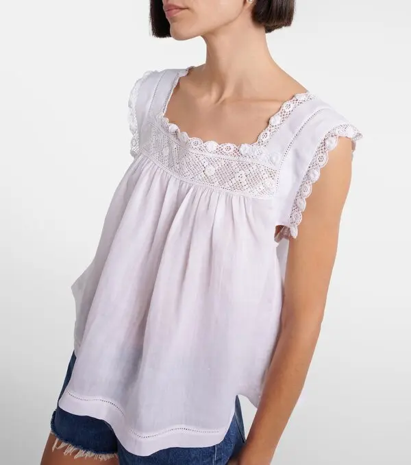DÔEN Aphra Lace-trimmed Ramie Top - White