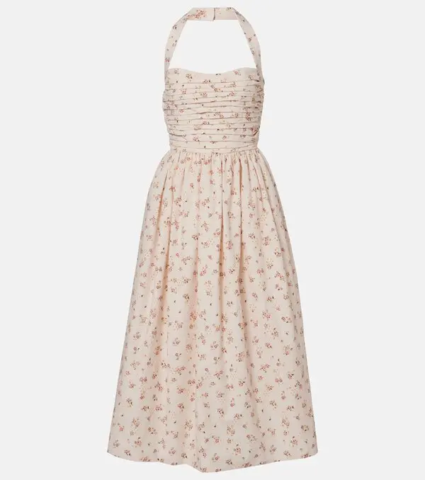MARKARIAN Leia Floral Pleated Cotton Midi Dress - Pink