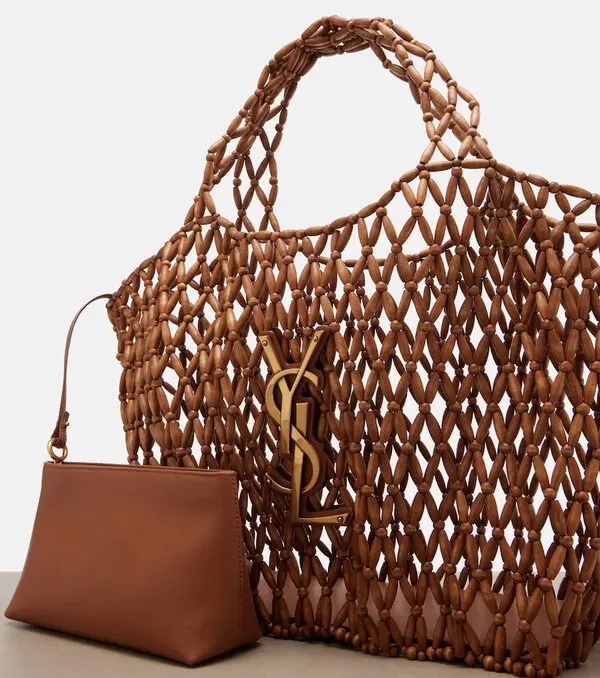 Saint Laurent Icare Cassandre Medium Beaded Shopper - Brown