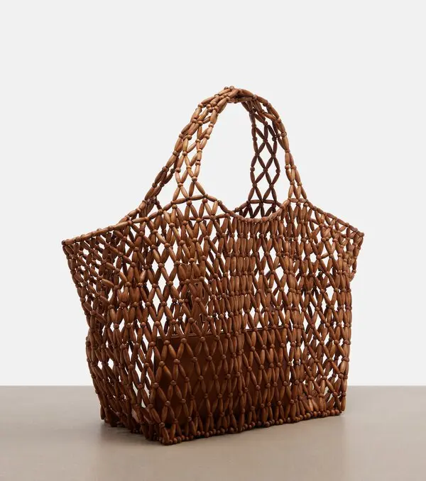 Saint Laurent Icare Cassandre Medium Beaded Shopper - Brown
