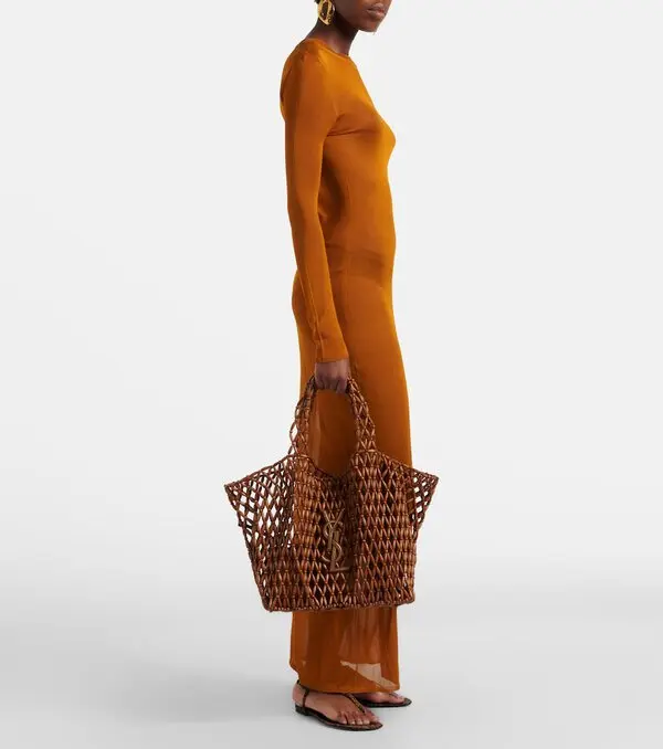 Saint Laurent Icare Cassandre Medium Beaded Shopper - Brown