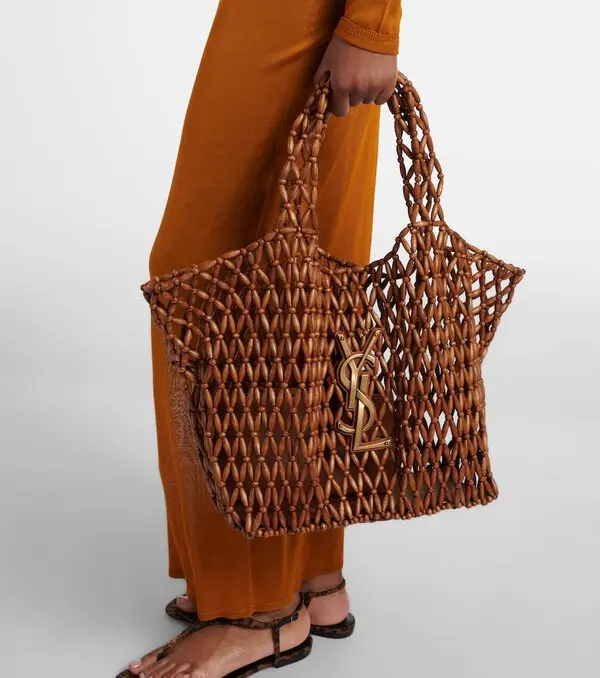 Saint Laurent Icare Cassandre Medium Beaded Shopper - Brown