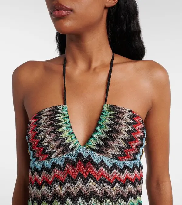 Missoni Zigzag Lame Halterneck One-piece Swimsuit
