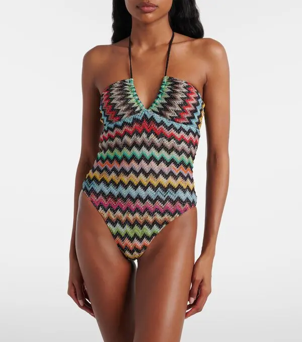 Missoni Zigzag Lame Halterneck One-piece Swimsuit