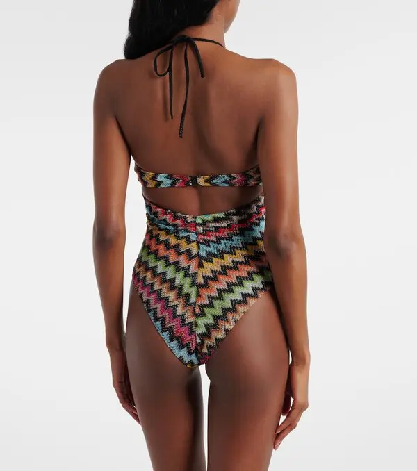Missoni Zigzag Lame Halterneck One-piece Swimsuit