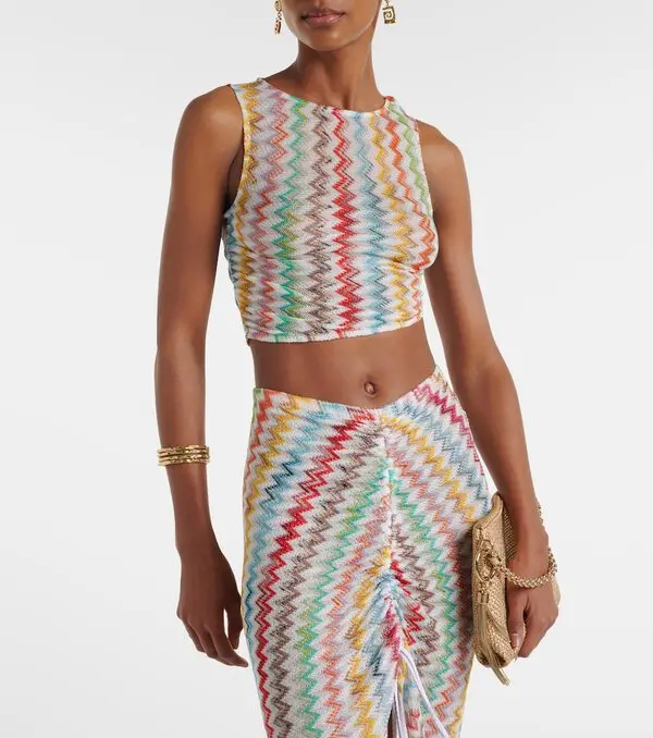 Missoni Zigzag Ruched Lame Crop Top