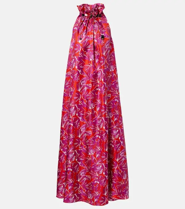 Max Mara Cartone Printed Silk Maxi Dress - Red